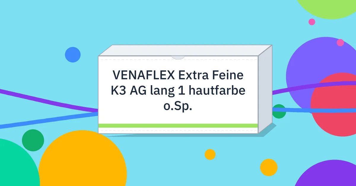 Symbolbild: Packung mit der Aufschrift VENAFLEX Extra Feine K3 AG lang 1 hautfarbe o.Sp. (PZN 18308253) – Verfügbarkeit und Bezug in Apotheken in Frankfurt am Main