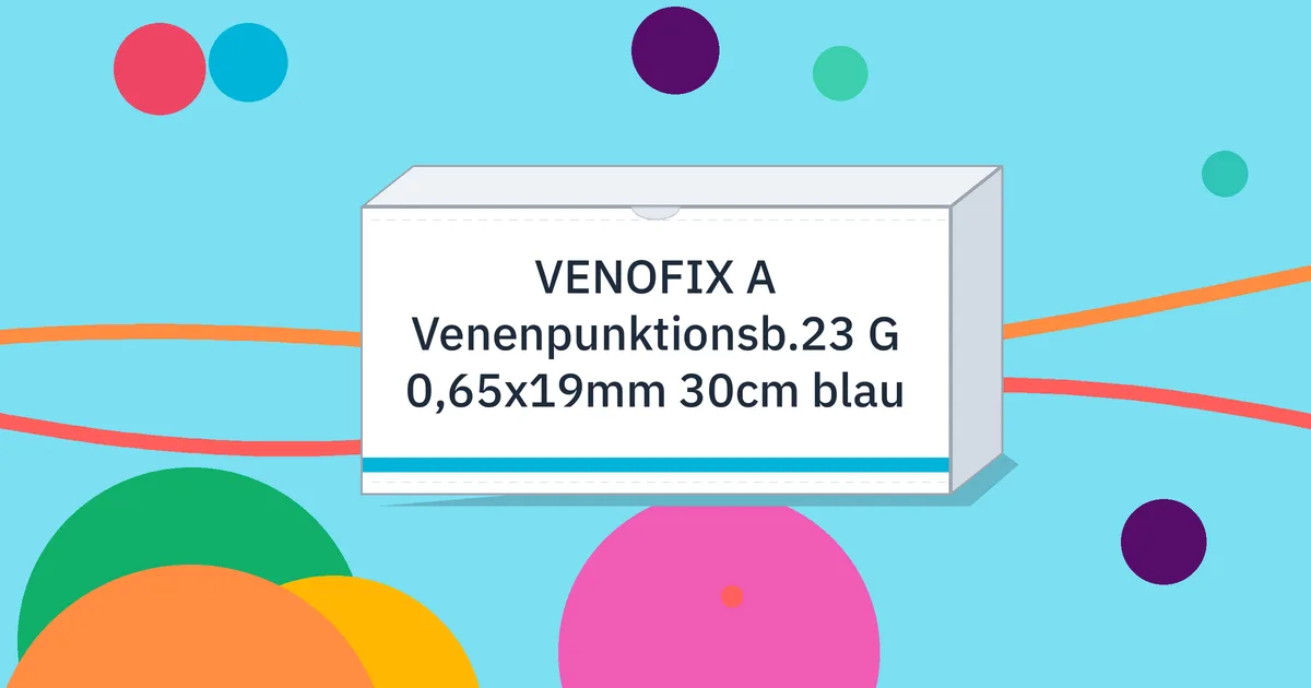 Symbolbild: Packung mit der Aufschrift VENOFIX A Venenpunktionsb.23 G 0,65x19mm 30cm blau (PZN 03256148) – Verfügbarkeit und Bezug in Apotheken in Frankfurt am Main