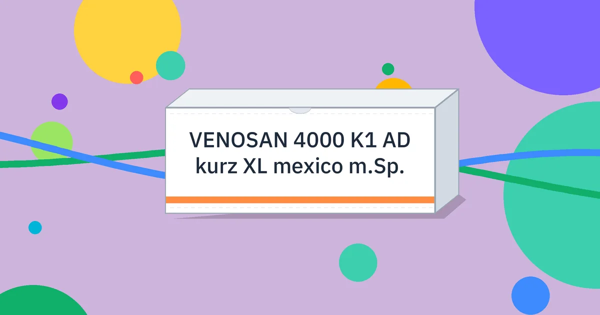 Symbolbild: Packung mit der Aufschrift VENOSAN 4000 K1 AD kurz XL mexico m.Sp. (PZN 14423112) – Verfügbarkeit und Bezug in Apotheken in Frankfurt am Main
