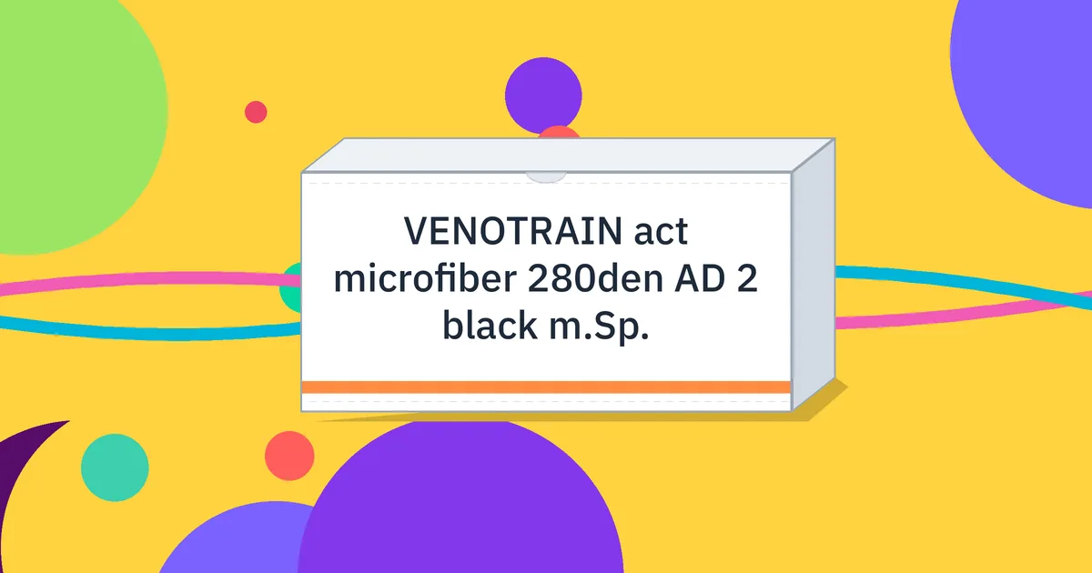 Symbolbild: Packung mit der Aufschrift VENOTRAIN act microfiber 280den AD 2 black m.Sp. (PZN 16209535) – Verfügbarkeit und Bezug in Apotheken in Frankfurt am Main