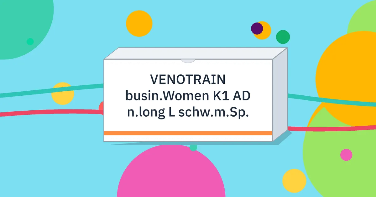 Symbolbild: Packung mit der Aufschrift VENOTRAIN busin.Women K1 AD n.long L schw.m.Sp. (PZN 10195418) – Verfügbarkeit und Bezug in Apotheken in Frankfurt am Main