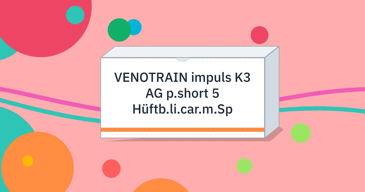 Symbolbild: Packung mit der Aufschrift VENOTRAIN impuls K3 AG p.short 5 Hüftb.li.car.m.Sp (PZN 10295462) – Verfügbarkeit und Bezug in Apotheken in Frankfurt am Main