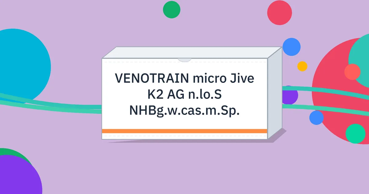 Symbolbild: Packung mit der Aufschrift VENOTRAIN micro Jive K2 AG n.lo.S NHBg.w.cas.m.Sp. (PZN 20768039) – Verfügbarkeit und Bezug in Apotheken in Frankfurt am Main