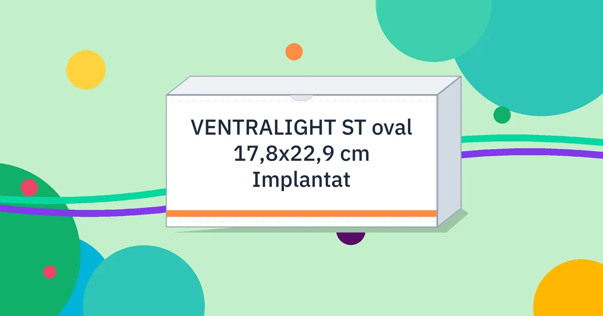 Symbolbild: Packung mit der Aufschrift VENTRALIGHT ST oval 17,8x22,9 cm Implantat (PZN 09067537) – Verfügbarkeit und Bezug in Apotheken in Frankfurt am Main