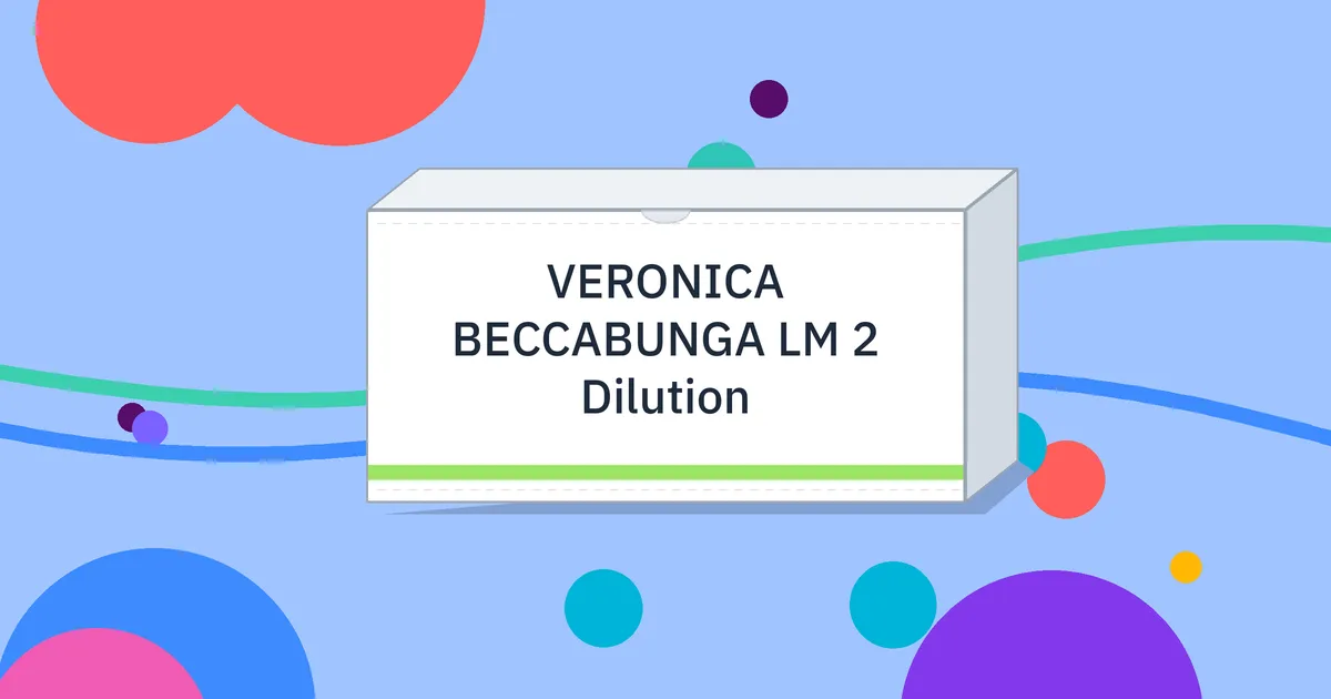 Symbolbild: Packung mit der Aufschrift VERONICA BECCABUNGA LM 2 Dilution (PZN 13268715) – Verfügbarkeit und Bezug in Apotheken in Frankfurt am Main