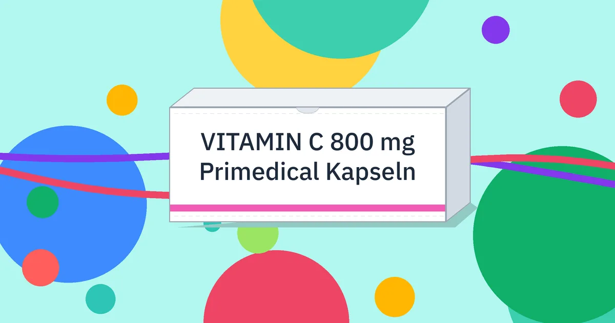 Symbolbild: Packung mit der Aufschrift VITAMIN C 800 mg Primedical Kapseln (PZN 18797789) – Verfügbarkeit und Bezug in Apotheken in Frankfurt am Main