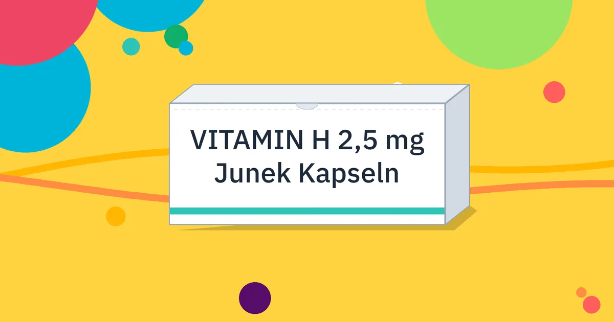 Symbolbild: Packung mit der Aufschrift VITAMIN H 2,5 mg Junek Kapseln (PZN 10335865) – Verfügbarkeit und Bezug in Apotheken in Frankfurt am Main