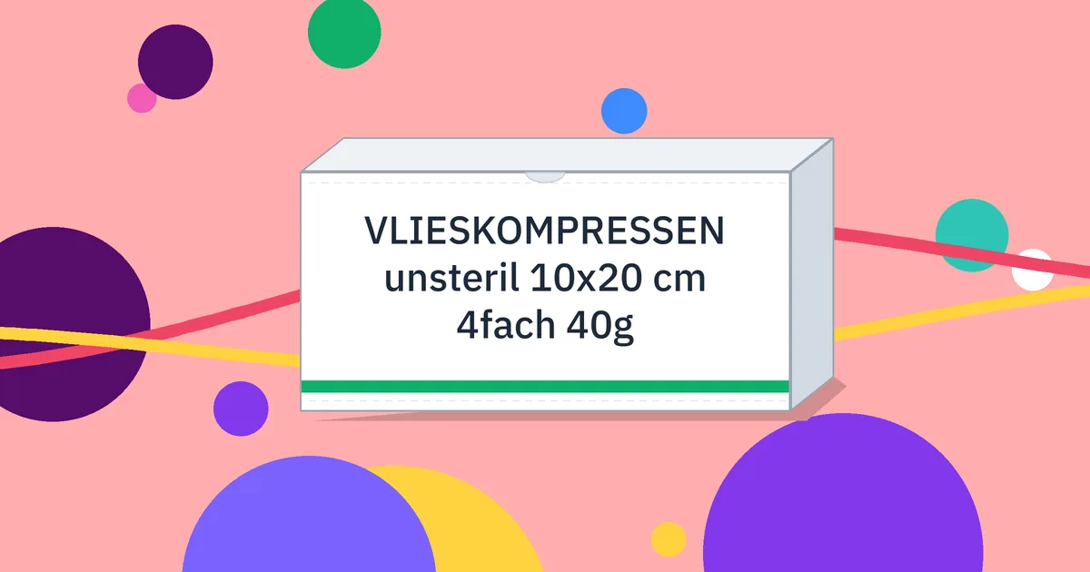 Symbolbild: Packung mit der Aufschrift VLIESKOMPRESSEN unsteril 10x20 cm 4fach 40g (PZN 04852912) – Verfügbarkeit und Bezug in Apotheken in Frankfurt am Main