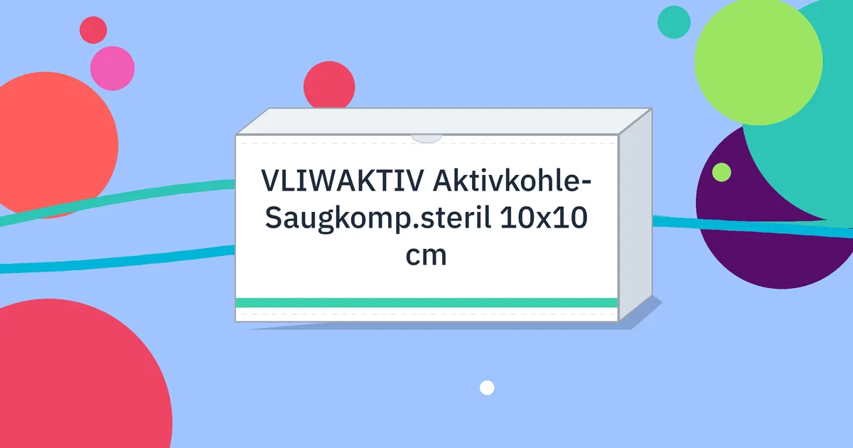 Symbolbild: Packung mit der Aufschrift VLIWAKTIV Aktivkohle-Saugkomp.steril 10x10 cm (PZN 15572506) – Verfügbarkeit und Bezug in Apotheken in Frankfurt am Main