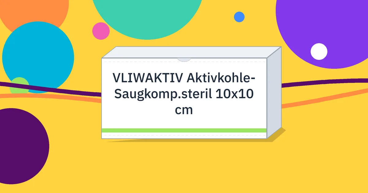 Symbolbild: Packung mit der Aufschrift VLIWAKTIV Aktivkohle-Saugkomp.steril 10x10 cm (PZN 17506123) – Verfügbarkeit und Bezug in Apotheken in Frankfurt am Main