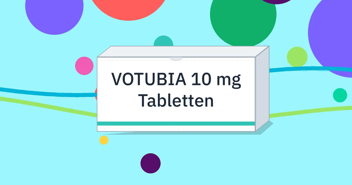 Symbolbild: Packung mit der Aufschrift VOTUBIA 10 mg Tabletten (PZN 09911789) – Verfügbarkeit und Bezug in Apotheken in Frankfurt am Main