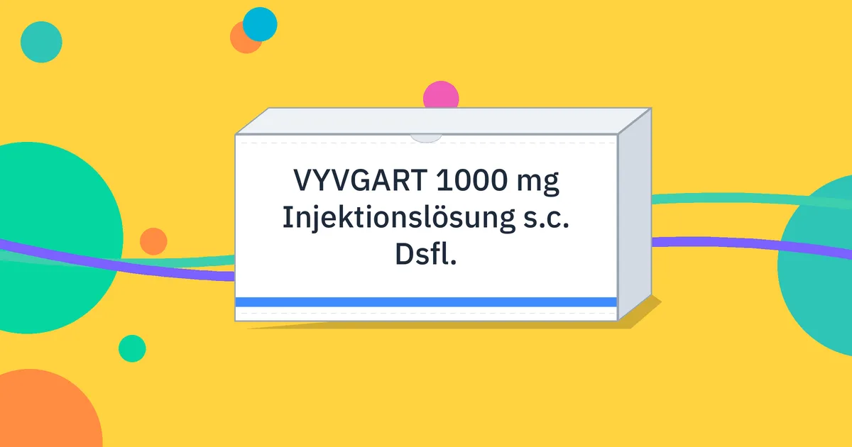 Symbolbild: Packung mit der Aufschrift VYVGART 1000 mg Injektionslösung s.c. Dsfl. (PZN 18843236) – Verfügbarkeit und Bezug in Apotheken in Frankfurt am Main