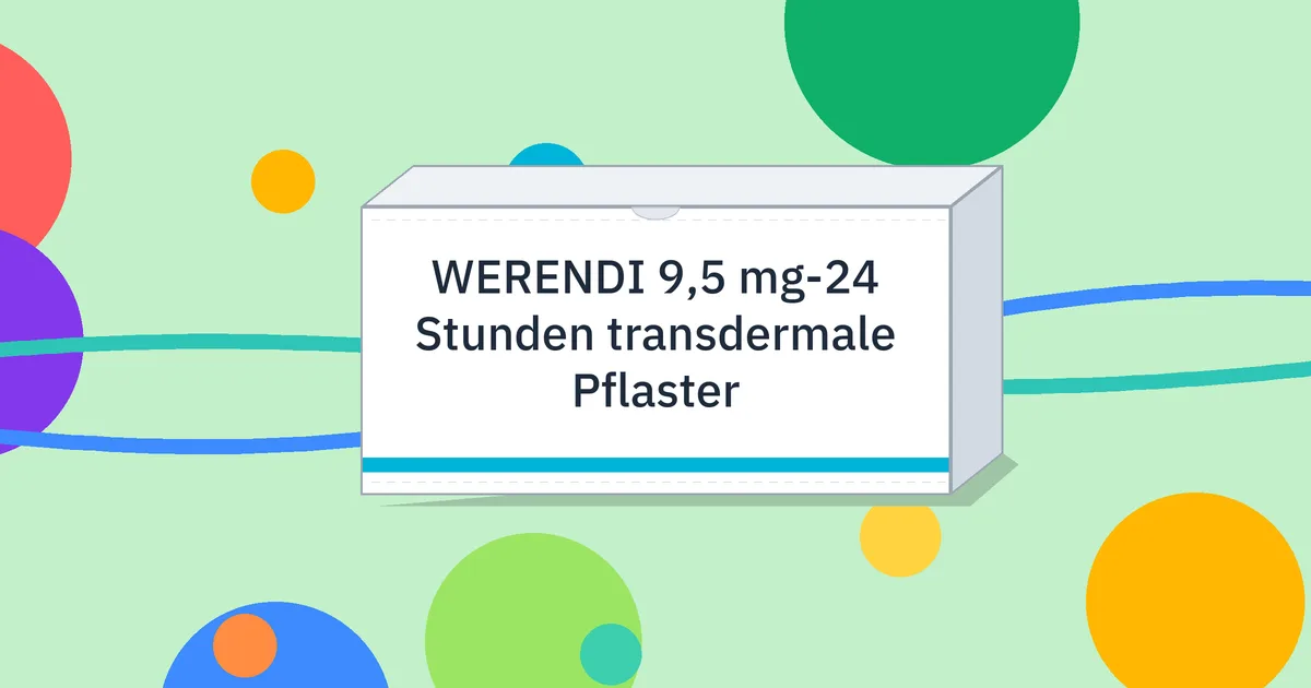Symbolbild: Packung mit der Aufschrift WERENDI 9,5 mg-24 Stunden transdermale Pflaster (PZN 19379137) – Verfügbarkeit und Bezug in Apotheken in Frankfurt am Main
