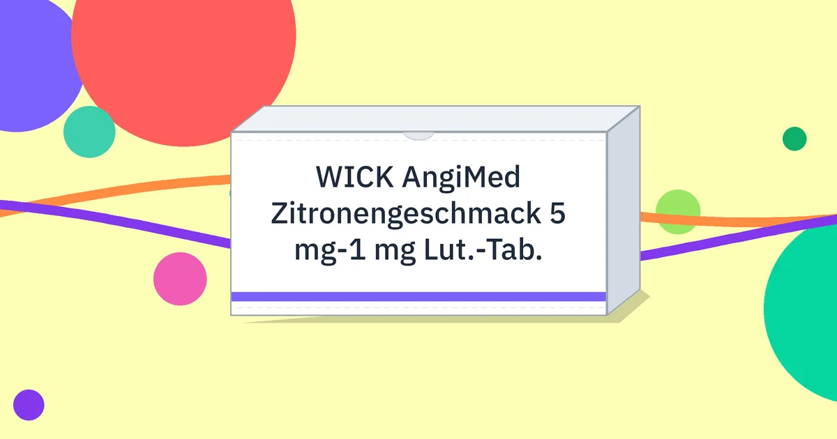 Symbolbild: Packung mit der Aufschrift WICK AngiMed Zitronengeschmack 5 mg-1 mg Lut.-Tab. (PZN 18447960) – Verfügbarkeit und Bezug in Apotheken in Frankfurt am Main