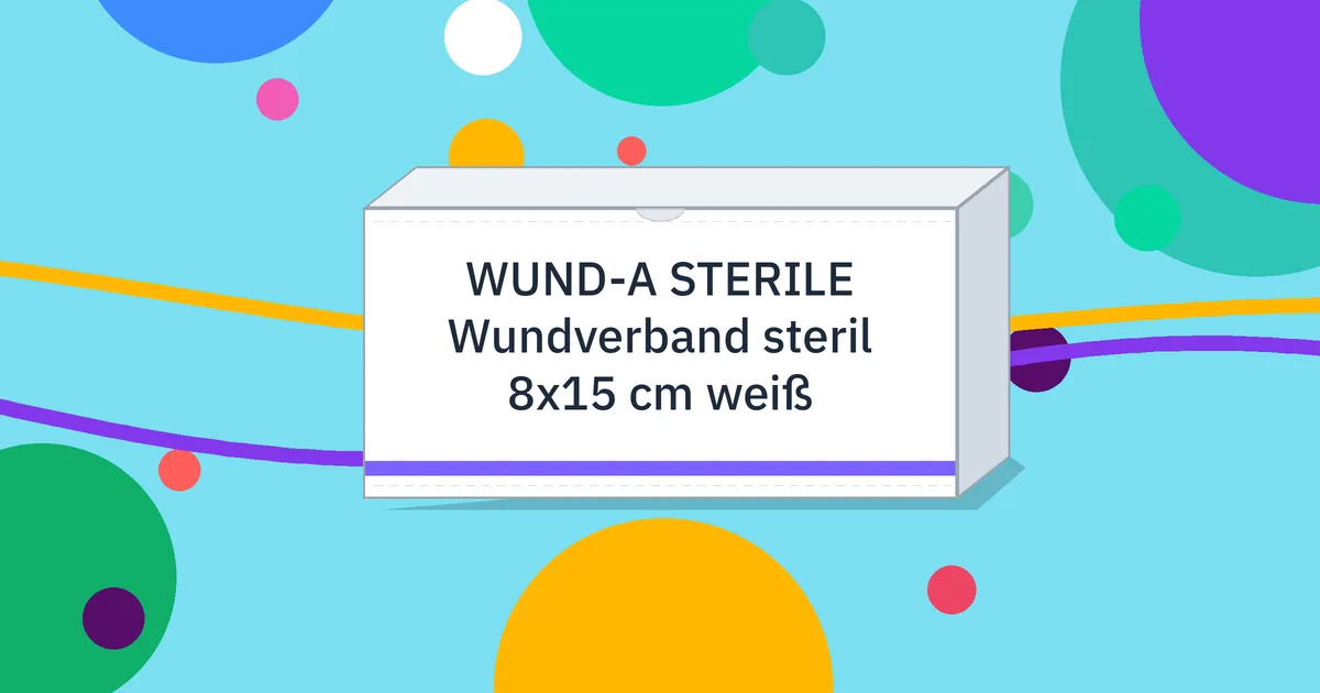 Symbolbild: Packung mit der Aufschrift WUND-A STERILE Wundverband steril 8x15 cm weiß (PZN 20159748) – Verfügbarkeit und Bezug in Apotheken in Frankfurt am Main
