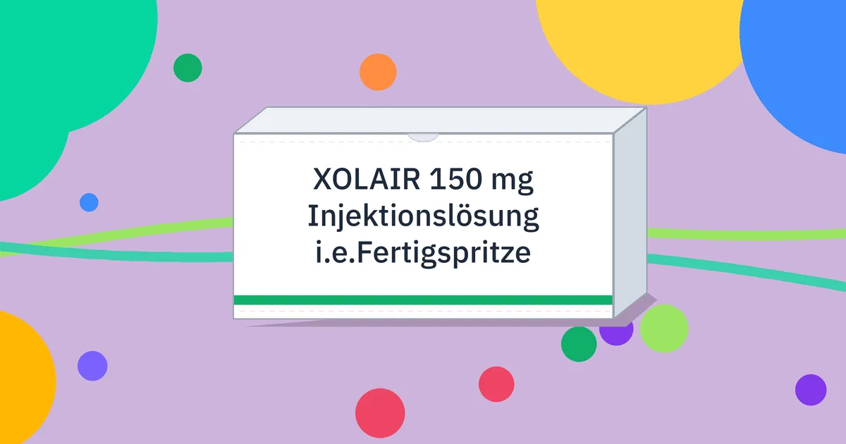Symbolbild: Packung mit der Aufschrift XOLAIR 150 mg Injektionslösung i.e.Fertigspritze (PZN 18467738) – Verfügbarkeit und Bezug in Apotheken in Frankfurt am Main
