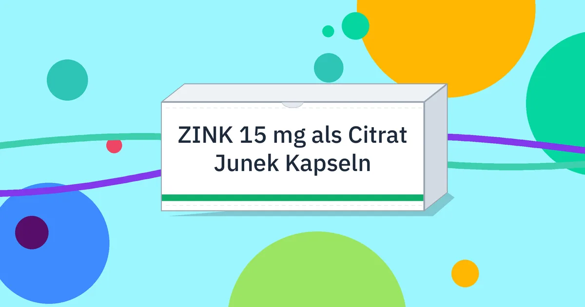 Symbolbild: Packung mit der Aufschrift ZINK 15 mg als Citrat Junek Kapseln (PZN 20283980) – Verfügbarkeit und Bezug in Apotheken in Frankfurt am Main