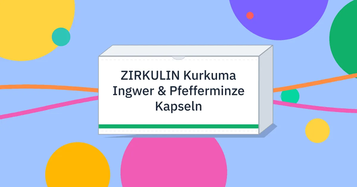 Symbolbild: Packung mit der Aufschrift ZIRKULIN Kurkuma Ingwer & Pfefferminze Kapseln (PZN 15815274) – Verfügbarkeit und Bezug in Apotheken in Frankfurt am Main