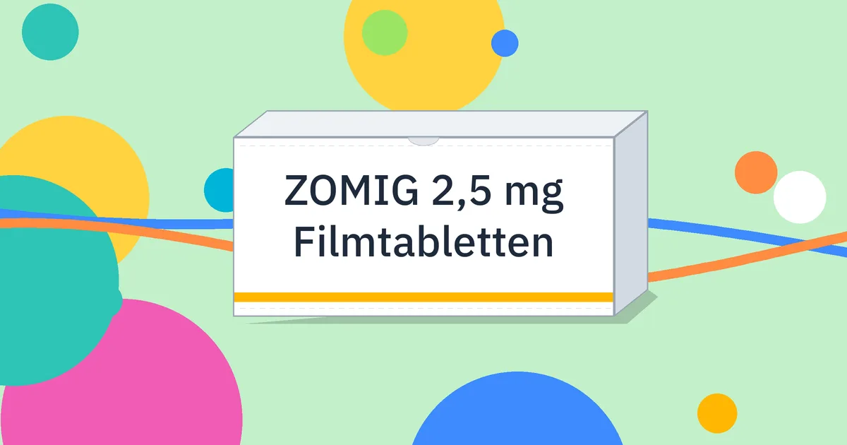 Symbolbild: Packung mit der Aufschrift ZOMIG 2,5 mg Filmtabletten (PZN 02759982) – Verfügbarkeit und Bezug in Apotheken in Frankfurt am Main
