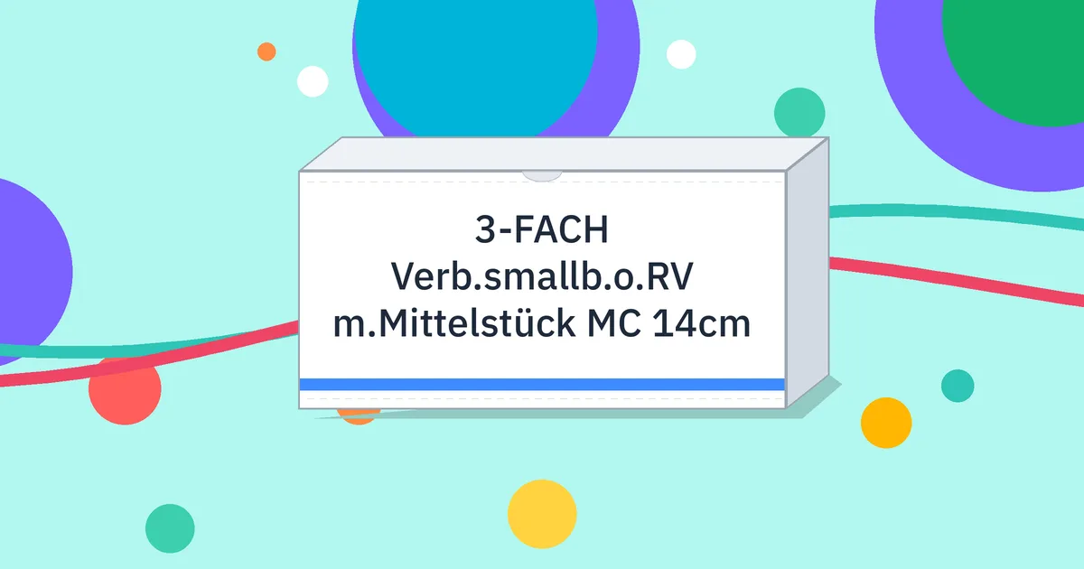 Symbolbild: Packung mit der Aufschrift 3-FACH Verb.smallb.o.RV m.Mittelstück MC 14cm (PZN 18499425) – Verfügbarkeit und Bezug in Apotheken in Frankfurt am Main