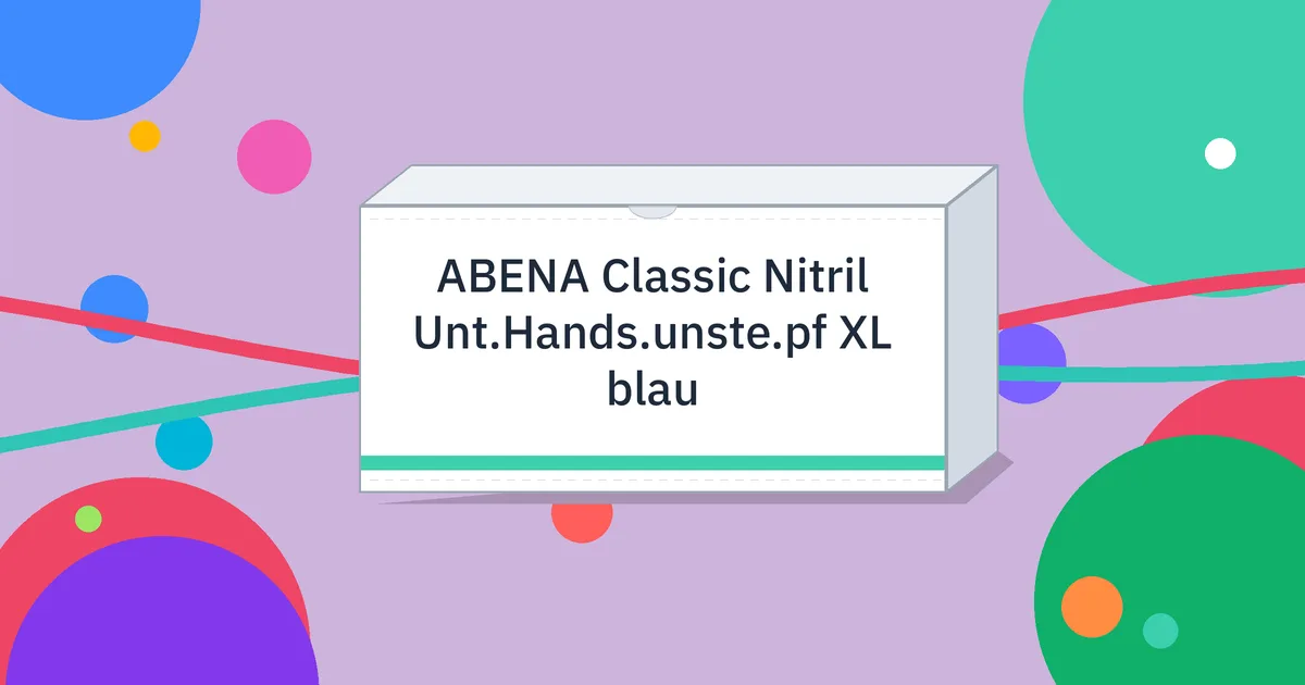 Symbolbild: Packung mit der Aufschrift ABENA Classic Nitril Unt.Hands.unste.pf XL blau (PZN 17416957) – Verfügbarkeit und Bezug in Apotheken in Frankfurt am Main