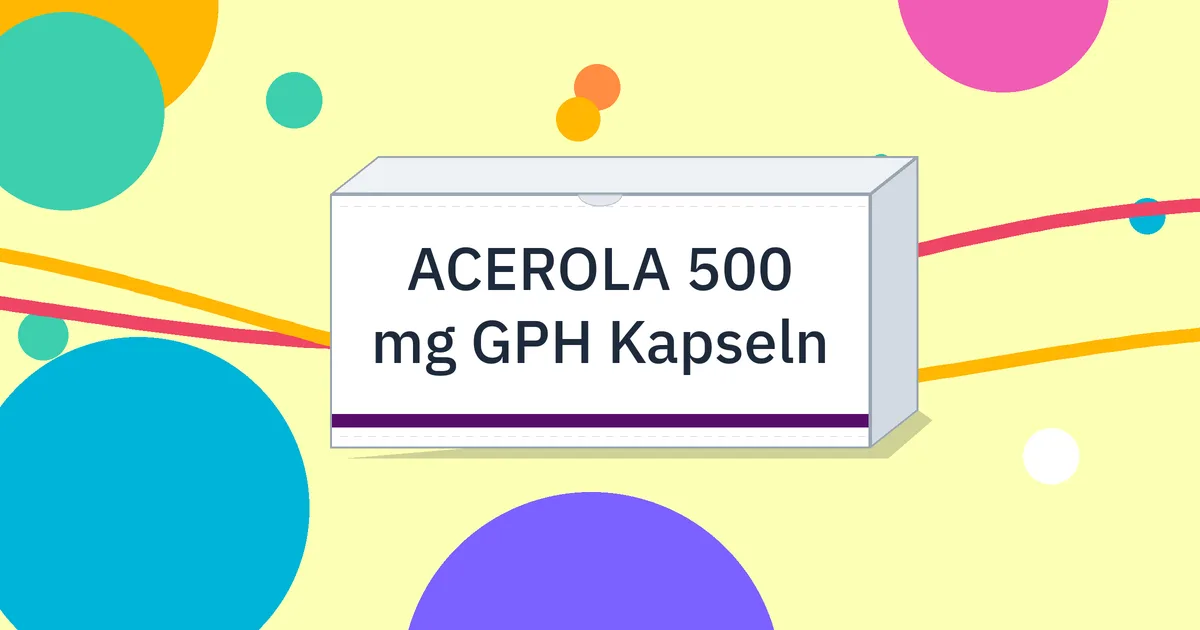 Symbolbild: Packung mit der Aufschrift ACEROLA 500 mg GPH Kapseln (PZN 10337887) – Verfügbarkeit und Bezug in Apotheken in Frankfurt am Main