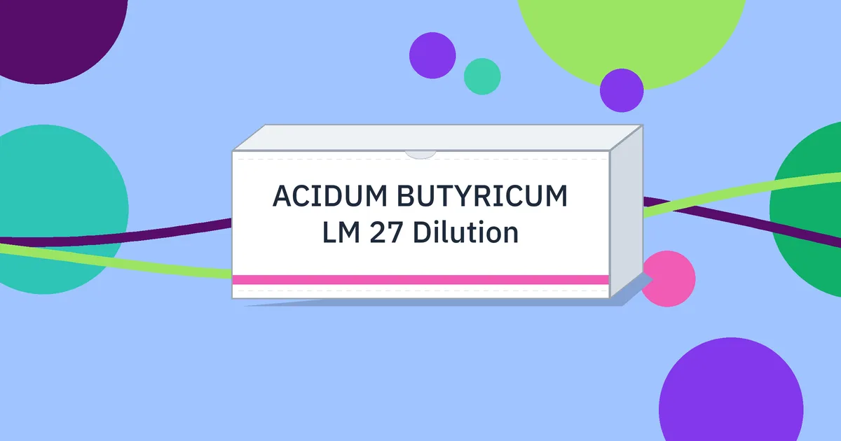 Symbolbild: Packung mit der Aufschrift ACIDUM BUTYRICUM LM 27 Dilution (PZN 13271019) – Verfügbarkeit und Bezug in Apotheken in Frankfurt am Main