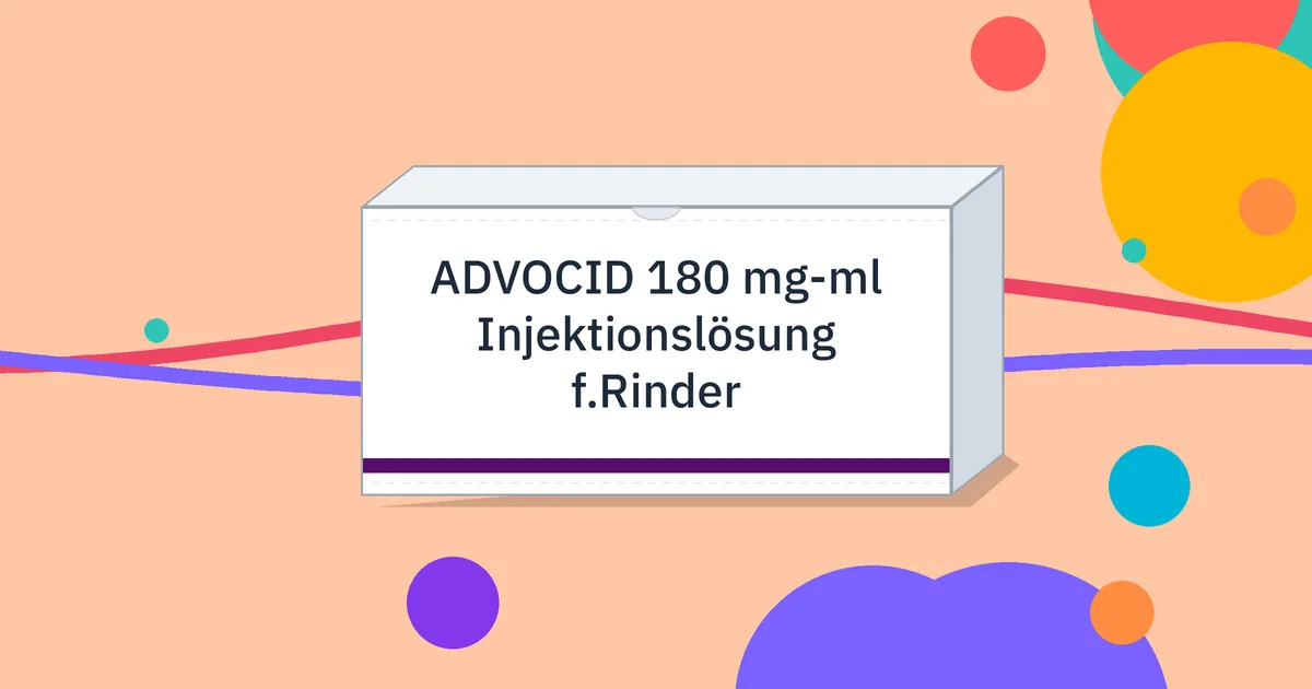 Symbolbild: Packung mit der Aufschrift ADVOCID 180 mg-ml Injektionslösung f.Rinder (PZN 16352729) – Verfügbarkeit und Bezug in Apotheken in Frankfurt am Main