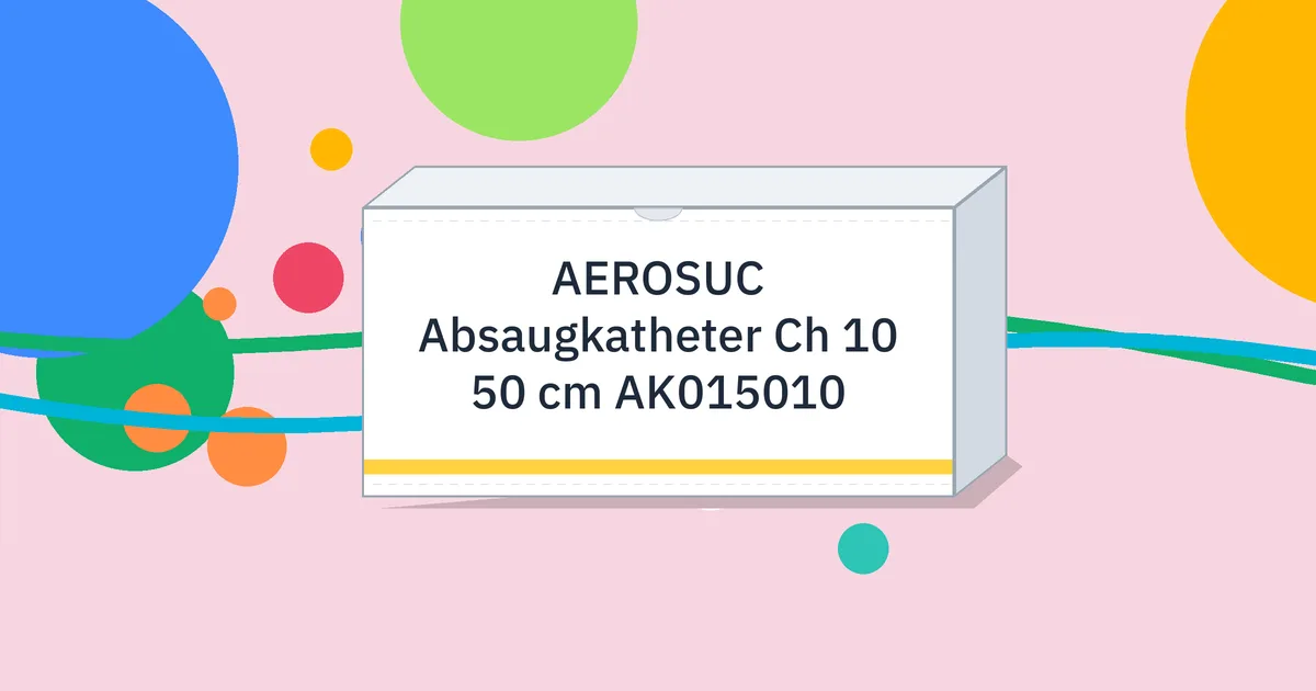 Symbolbild: Packung mit der Aufschrift AEROSUC Absaugkatheter Ch 10 50 cm AK015010 (PZN 01326005) – Verfügbarkeit und Bezug in Apotheken in Frankfurt am Main