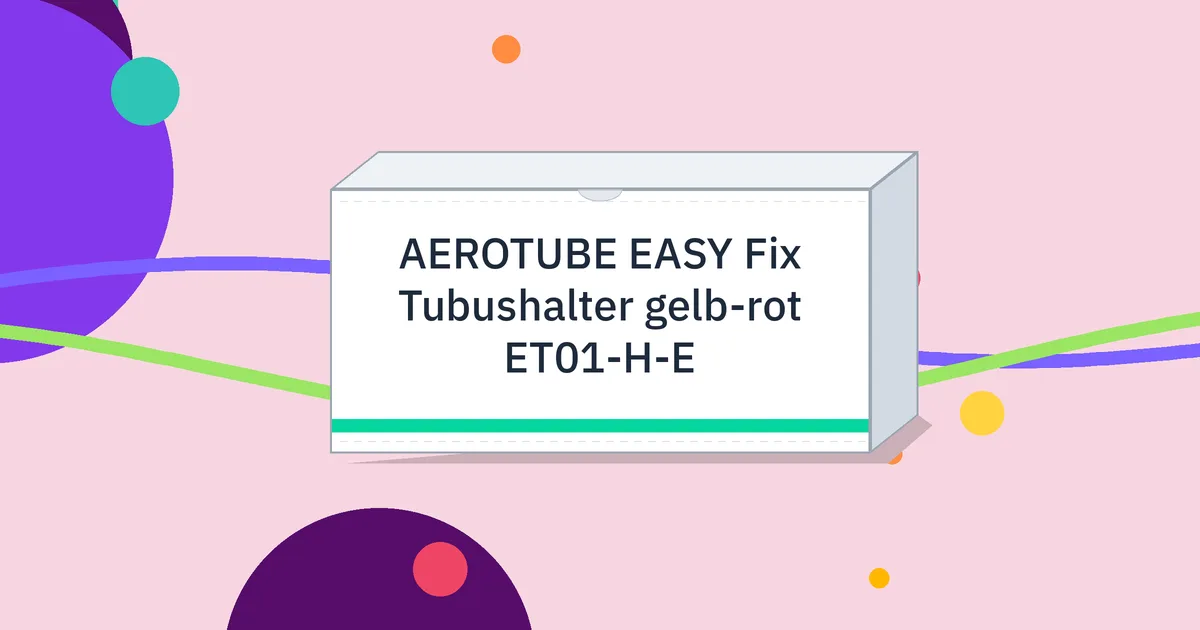 Symbolbild: Packung mit der Aufschrift AEROTUBE EASY Fix Tubushalter gelb-rot ET01-H-E (PZN 01326695) – Verfügbarkeit und Bezug in Apotheken in Frankfurt am Main
