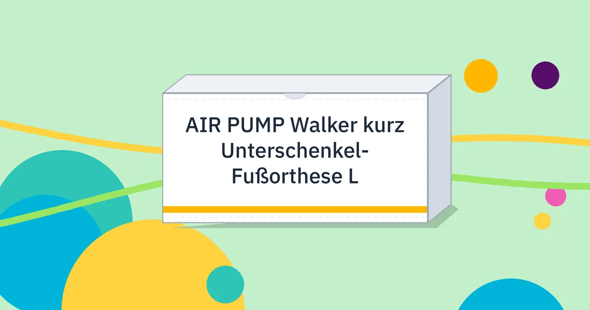 Symbolbild: Packung mit der Aufschrift AIR PUMP Walker kurz Unterschenkel-Fußorthese L (PZN 19109001) – Verfügbarkeit und Bezug in Apotheken in Frankfurt am Main