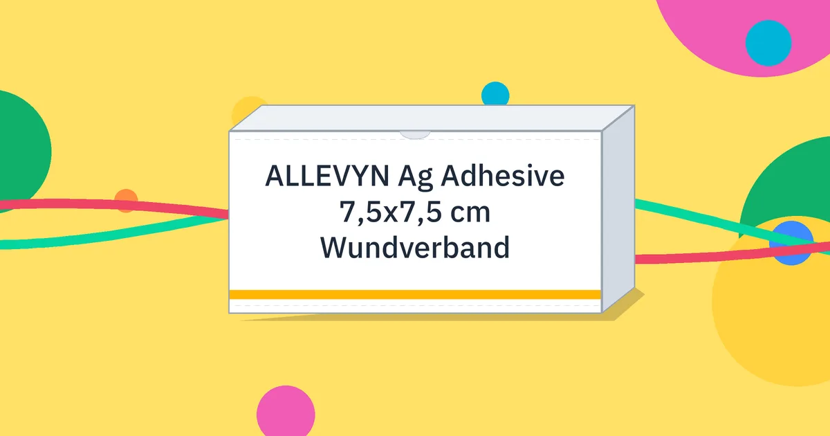 Symbolbild: Packung mit der Aufschrift ALLEVYN Ag Adhesive 7,5x7,5 cm Wundverband (PZN 14278489) – Verfügbarkeit und Bezug in Apotheken in Frankfurt am Main