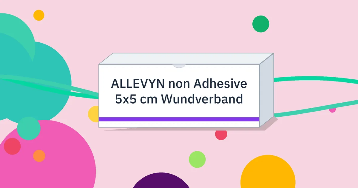 Symbolbild: Packung mit der Aufschrift ALLEVYN non Adhesive 5x5 cm Wundverband (PZN 17831018) – Verfügbarkeit und Bezug in Apotheken in Frankfurt am Main