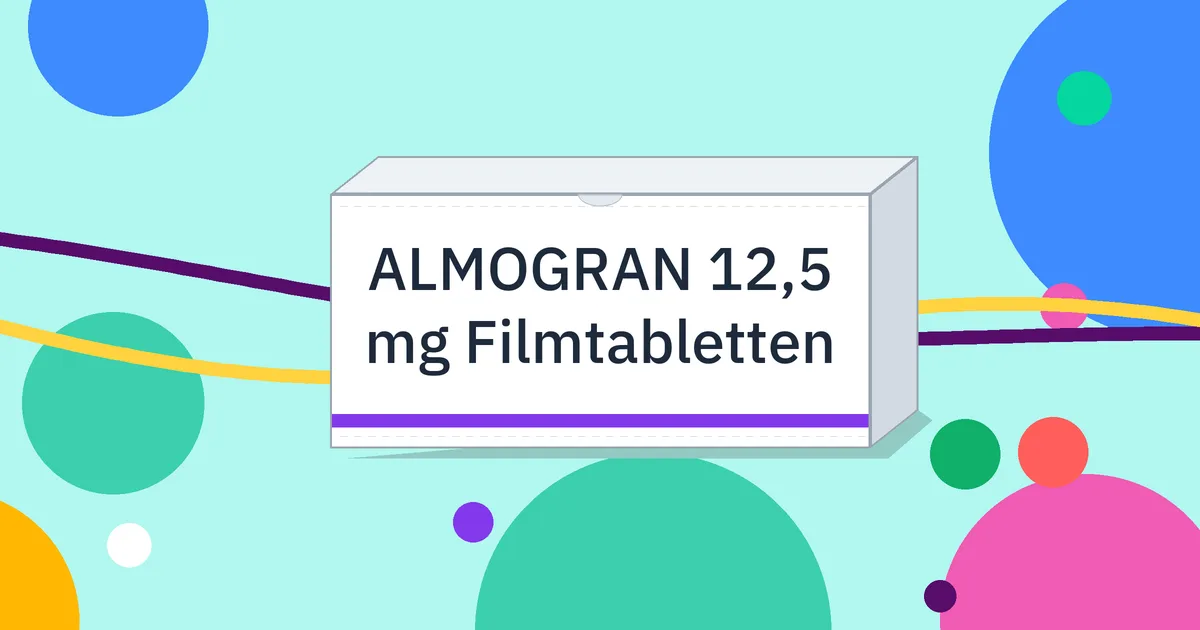 Symbolbild: Packung mit der Aufschrift ALMOGRAN 12,5 mg Filmtabletten (PZN 17591459) – Verfügbarkeit und Bezug in Apotheken in Frankfurt am Main