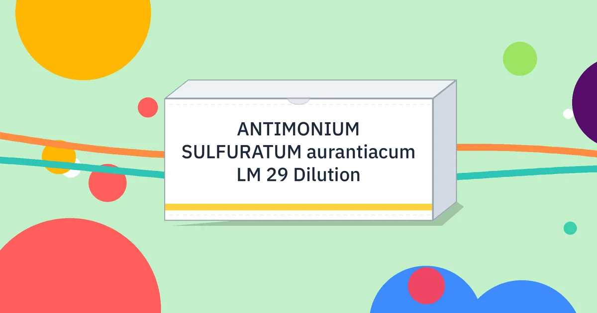 Symbolbild: Packung mit der Aufschrift ANTIMONIUM SULFURATUM aurantiacum LM 29 Dilution (PZN 13375776) – Verfügbarkeit und Bezug in Apotheken in Frankfurt am Main