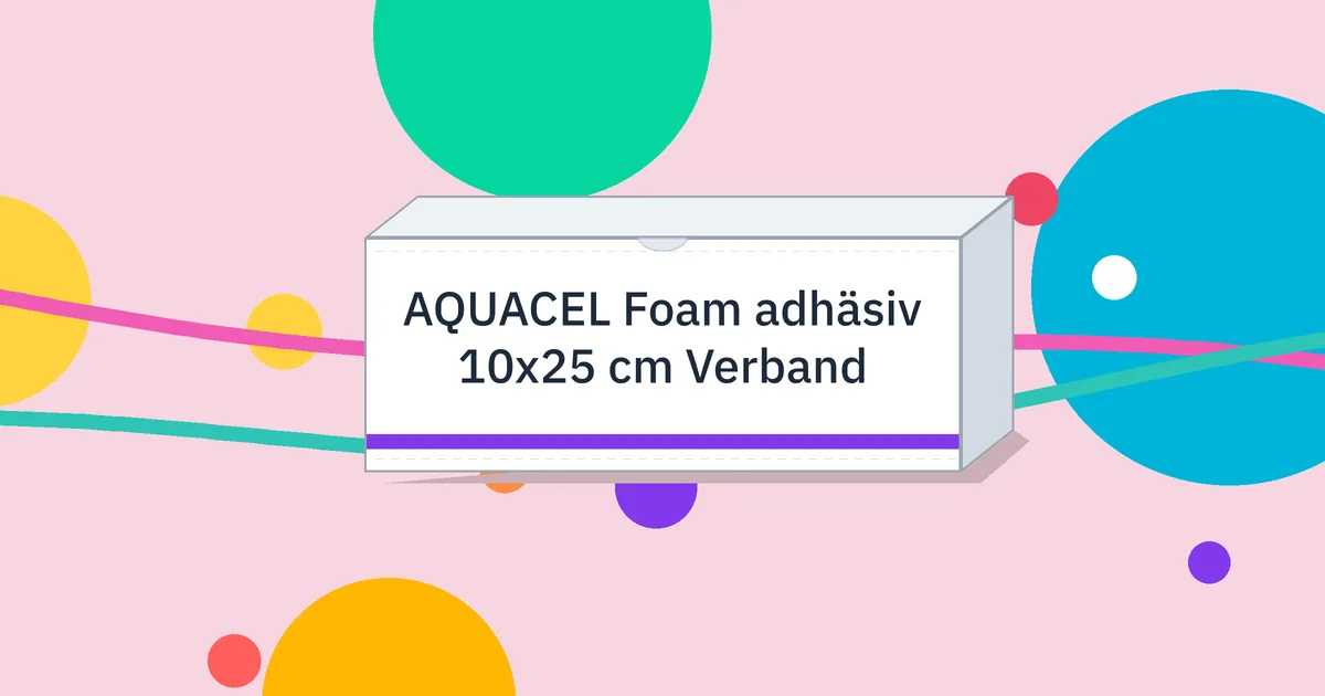 Symbolbild: Packung mit der Aufschrift AQUACEL Foam adhäsiv 10x25 cm Verband (PZN 11159755) – Verfügbarkeit und Bezug in Apotheken in Frankfurt am Main