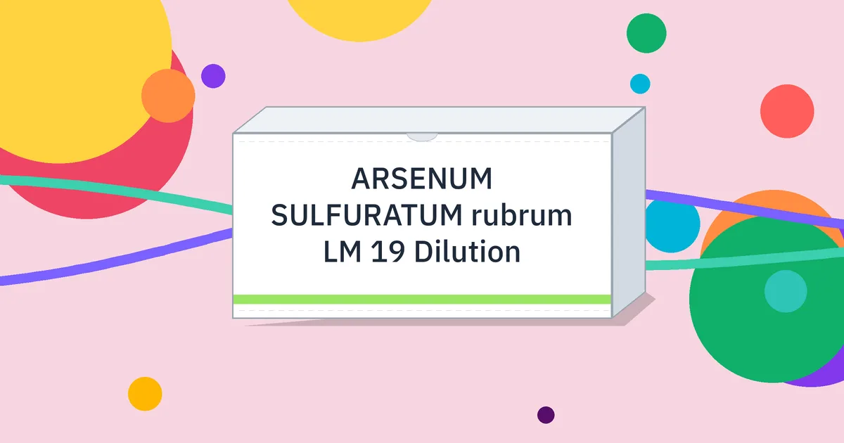 Symbolbild: Packung mit der Aufschrift ARSENUM SULFURATUM rubrum LM 19 Dilution (PZN 12779879) – Verfügbarkeit und Bezug in Apotheken in Frankfurt am Main
