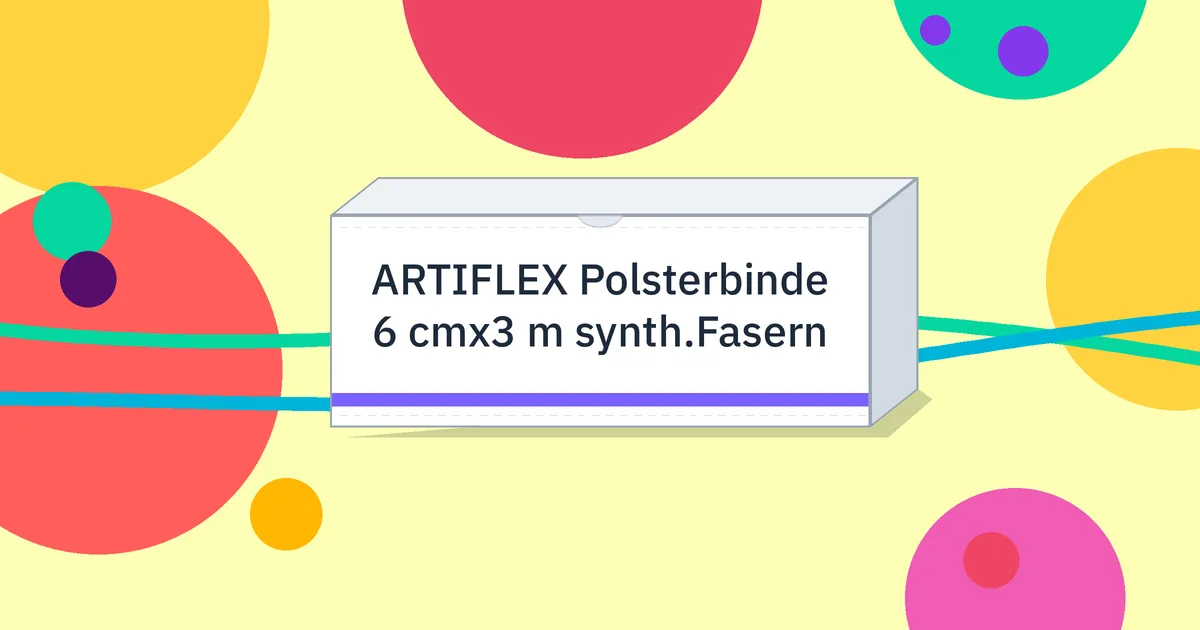 Symbolbild: Packung mit der Aufschrift ARTIFLEX Polsterbinde 6 cmx3 m synth.Fasern (PZN 19814685) – Verfügbarkeit und Bezug in Apotheken in Frankfurt am Main