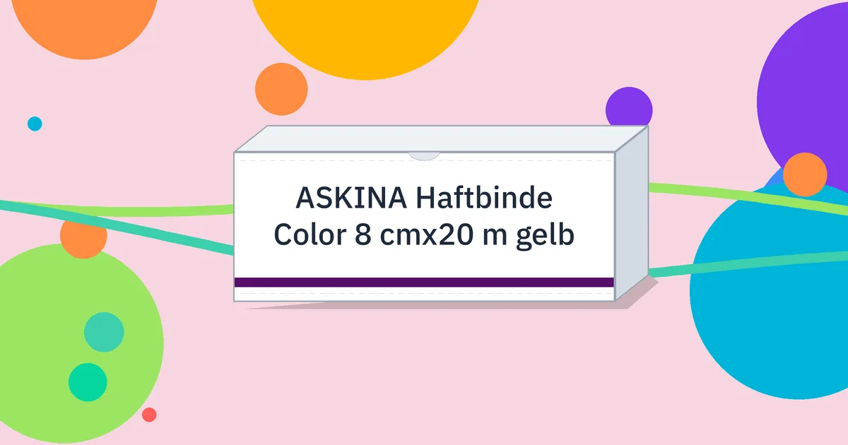 Symbolbild: Packung mit der Aufschrift ASKINA Haftbinde Color 8 cmx20 m gelb (PZN 07343513) – Verfügbarkeit und Bezug in Apotheken in Frankfurt am Main