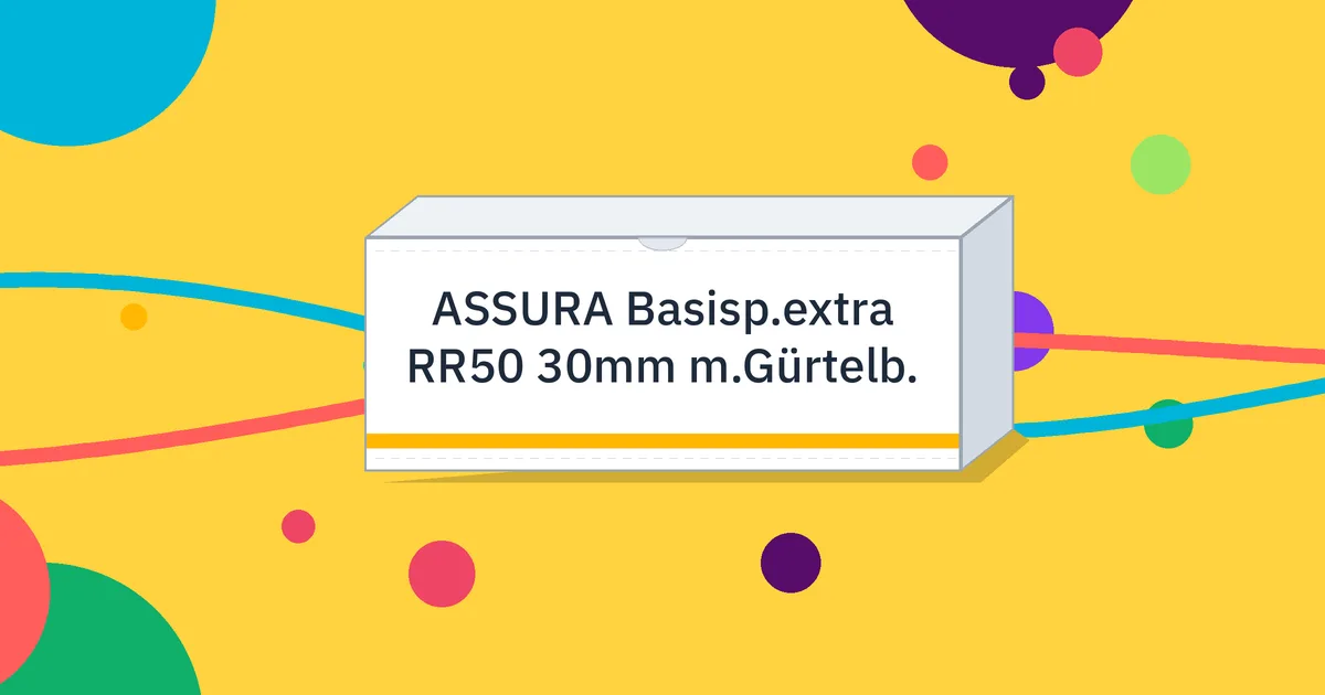 Symbolbild: Packung mit der Aufschrift ASSURA Basisp.extra RR50 30mm m.Gürtelb. (PZN 04077330) – Verfügbarkeit und Bezug in Apotheken in Frankfurt am Main