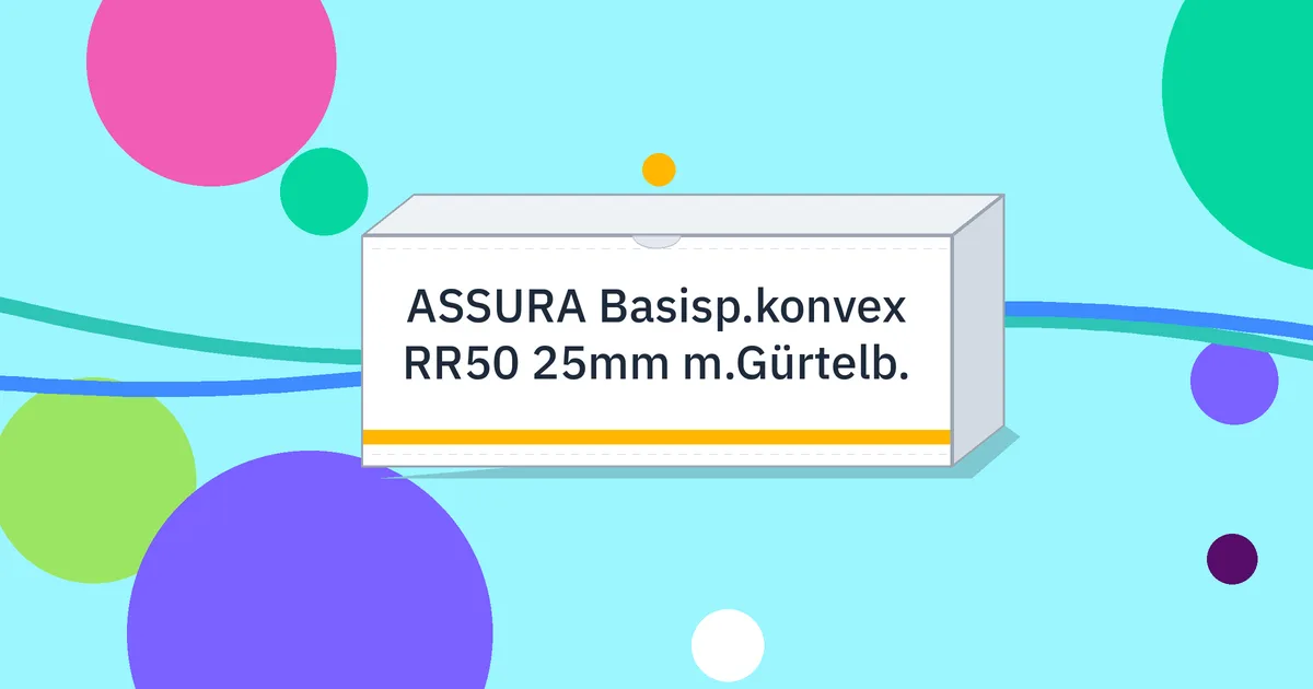 Symbolbild: Packung mit der Aufschrift ASSURA Basisp.konvex RR50 25mm m.Gürtelb. (PZN 06972069) – Verfügbarkeit und Bezug in Apotheken in Frankfurt am Main
