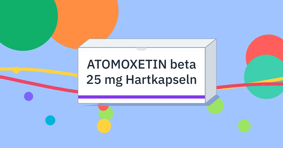 Symbolbild: Packung mit der Aufschrift ATOMOXETIN beta 25 mg Hartkapseln (PZN 14244119) – Verfügbarkeit und Bezug in Apotheken in Frankfurt am Main