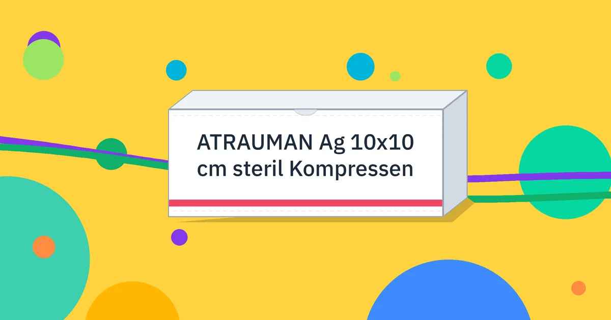 Symbolbild: Packung mit der Aufschrift ATRAUMAN Ag 10x10 cm steril Kompressen (PZN 16487412) – Verfügbarkeit und Bezug in Apotheken in Frankfurt am Main