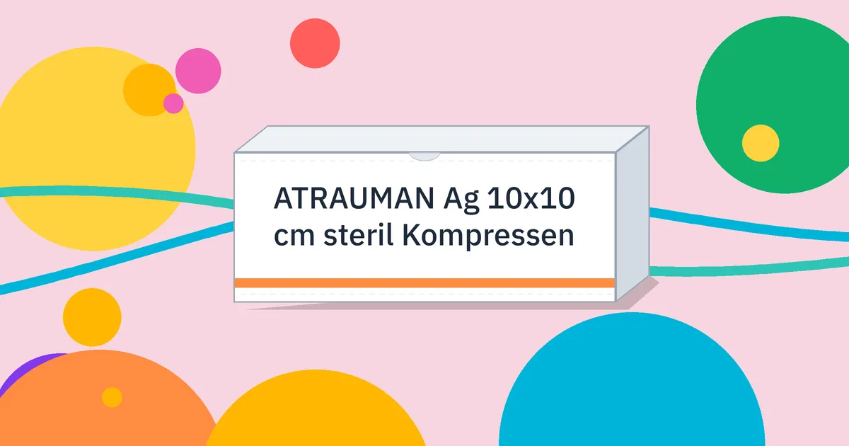 Symbolbild: Packung mit der Aufschrift ATRAUMAN Ag 10x10 cm steril Kompressen (PZN 18127385) – Verfügbarkeit und Bezug in Apotheken in Frankfurt am Main