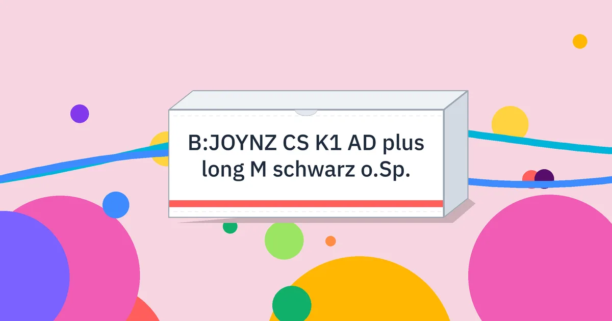 Symbolbild: Packung mit der Aufschrift B:JOYNZ CS K1 AD plus long M schwarz o.Sp. (PZN 20528068) – Verfügbarkeit und Bezug in Apotheken in Frankfurt am Main