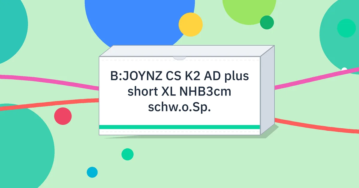 Symbolbild: Packung mit der Aufschrift B:JOYNZ CS K2 AD plus short XL NHB3cm schw.o.Sp. (PZN 20527502) – Verfügbarkeit und Bezug in Apotheken in Frankfurt am Main