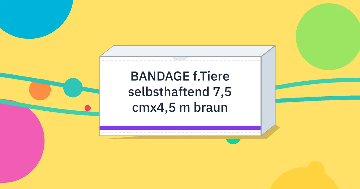 Symbolbild: Packung mit der Aufschrift BANDAGE f.Tiere selbsthaftend 7,5 cmx4,5 m braun (PZN 07392500) – Verfügbarkeit und Bezug in Apotheken in Frankfurt am Main