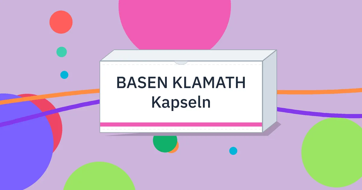Symbolbild: Packung mit der Aufschrift BASEN KLAMATH Kapseln (PZN 04128636) – Verfügbarkeit und Bezug in Apotheken in Frankfurt am Main
