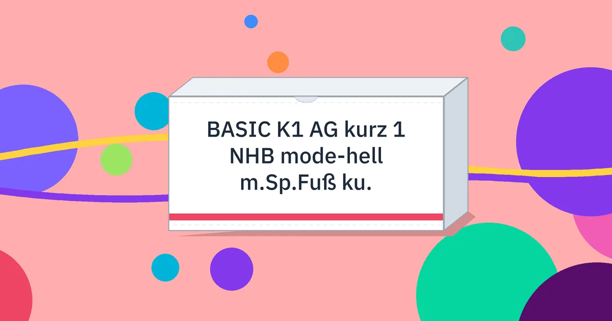 Symbolbild: Packung mit der Aufschrift BASIC K1 AG kurz 1 NHB mode-hell m.Sp.Fuß ku. (PZN 20259668) – Verfügbarkeit und Bezug in Apotheken in Frankfurt am Main