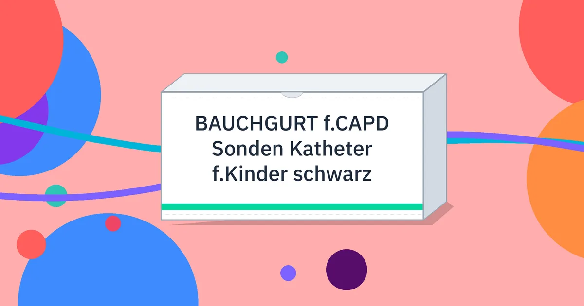 Symbolbild: Packung mit der Aufschrift BAUCHGURT f.CAPD Sonden Katheter f.Kinder schwarz (PZN 15391199) – Verfügbarkeit und Bezug in Apotheken in Frankfurt am Main
